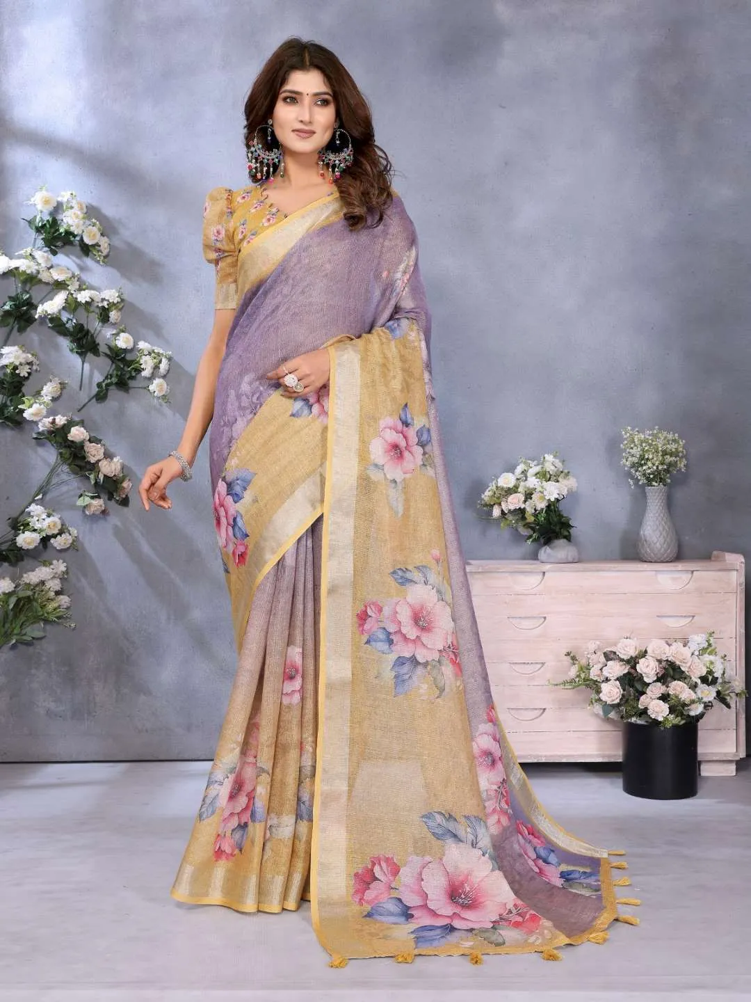Buy KRT Linen Printed Saree Wholesale in Surat Market 2026