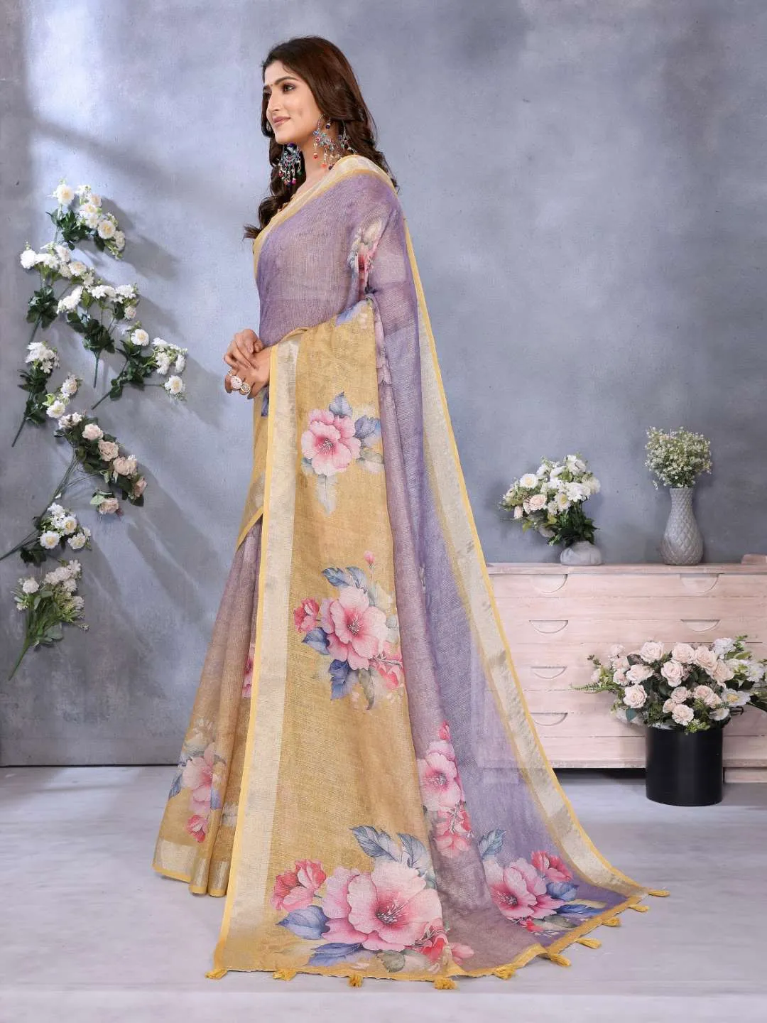 Buy KRT Linen Printed Saree Wholesale in Surat Market 2026
